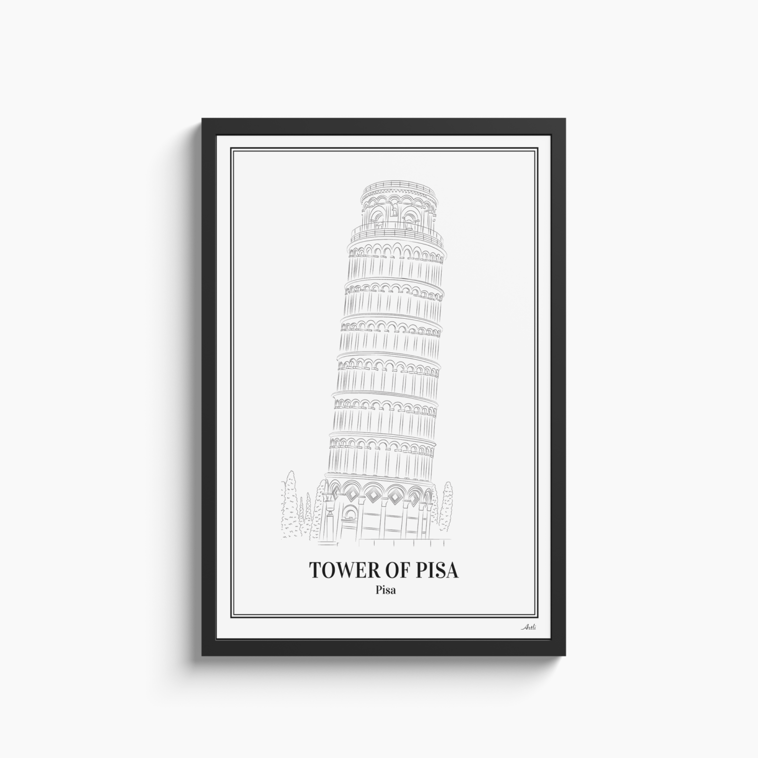 De Toren van Pisa in Italië als unieke tekening - Artli